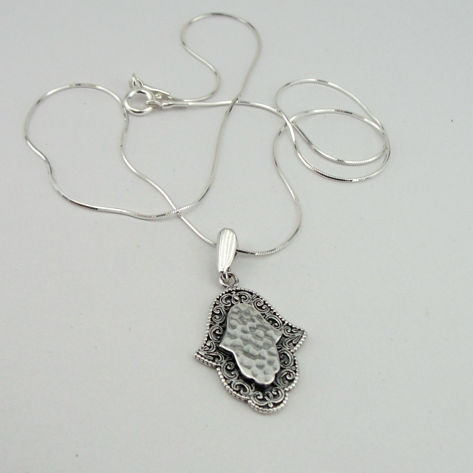 925 Sterling Silver Hamsa Pendant With 925 Silver Chain - Etsy