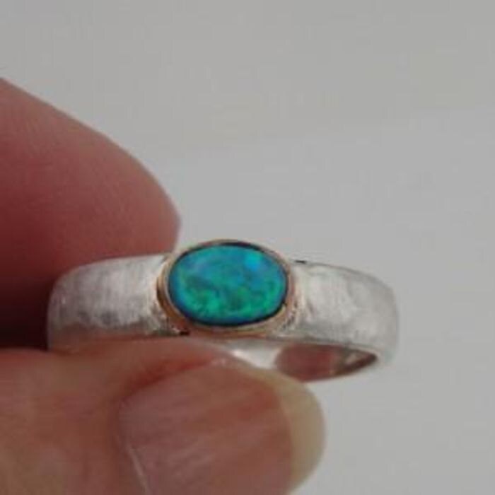 Opal Ring Blue Opal Ring Silver and Gold Gold Opal Ring | Etsy