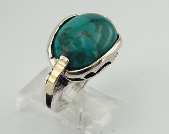 925 Turquoise Ring Handcrafted 9k Yellow Gold & 925 Sterling | Etsy