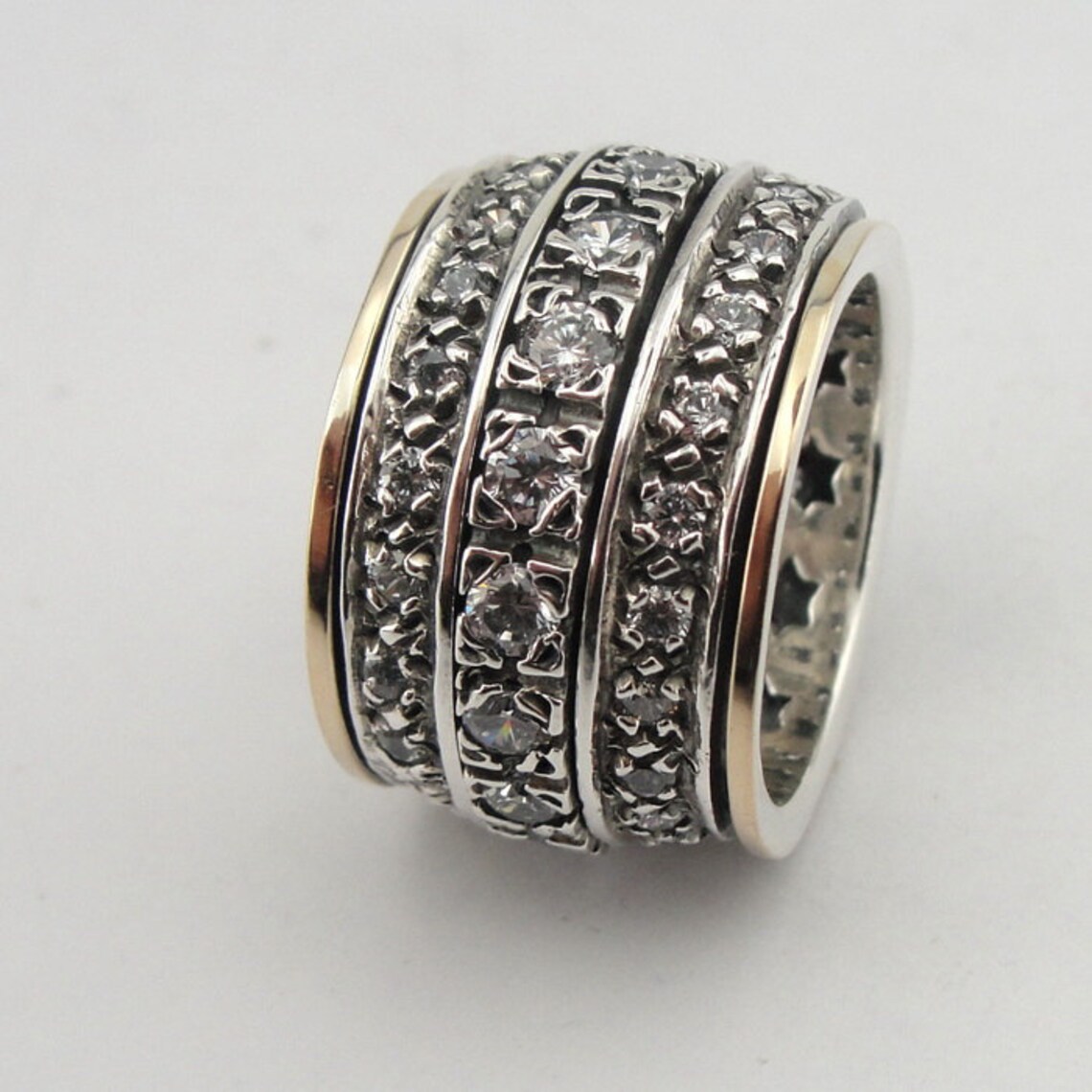 Swivel Gold Silver Ring 9k Gold Sterling Silver CZ Meditation - Etsy