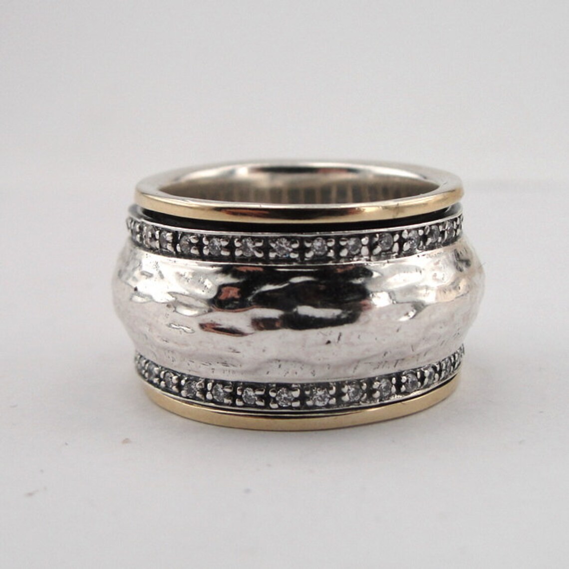 Swivel Gold Silver Ring 9k Gold Sterling Silver CZ Meditation | Etsy