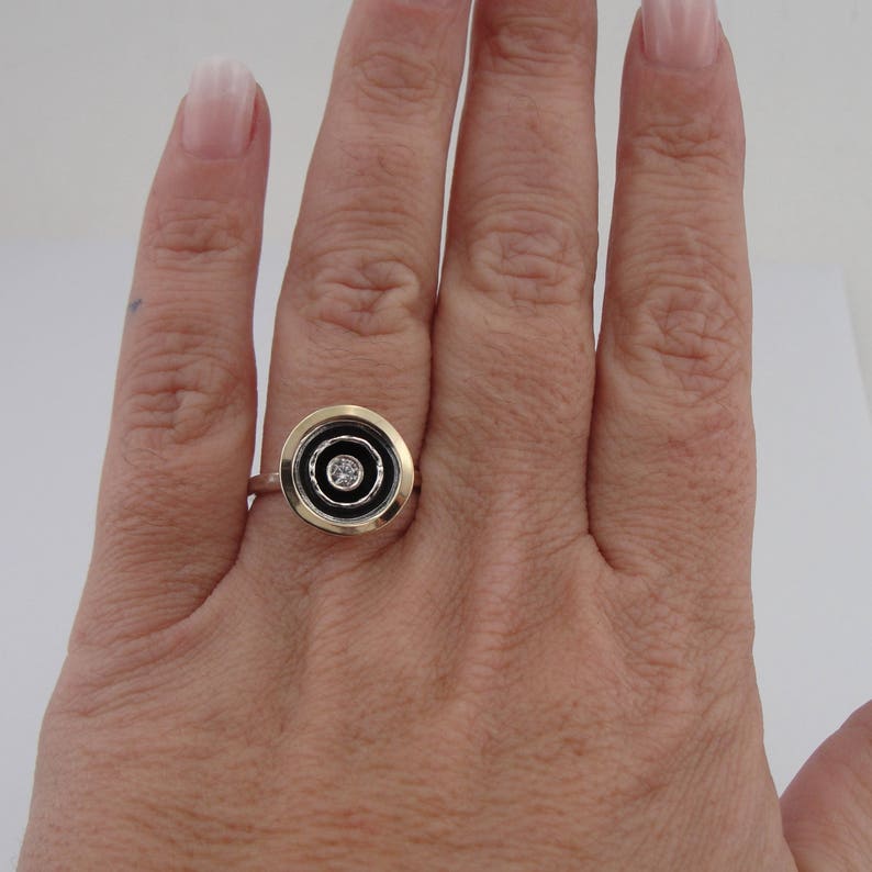 CZ 925 Sterling Silver and 9K Yellow Gold Ring Round Ring - Etsy