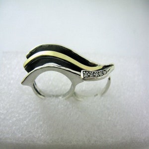 Two Tone 9k Yellow Gold and Sterling Silver Ring, Tow Fingers Silver ...