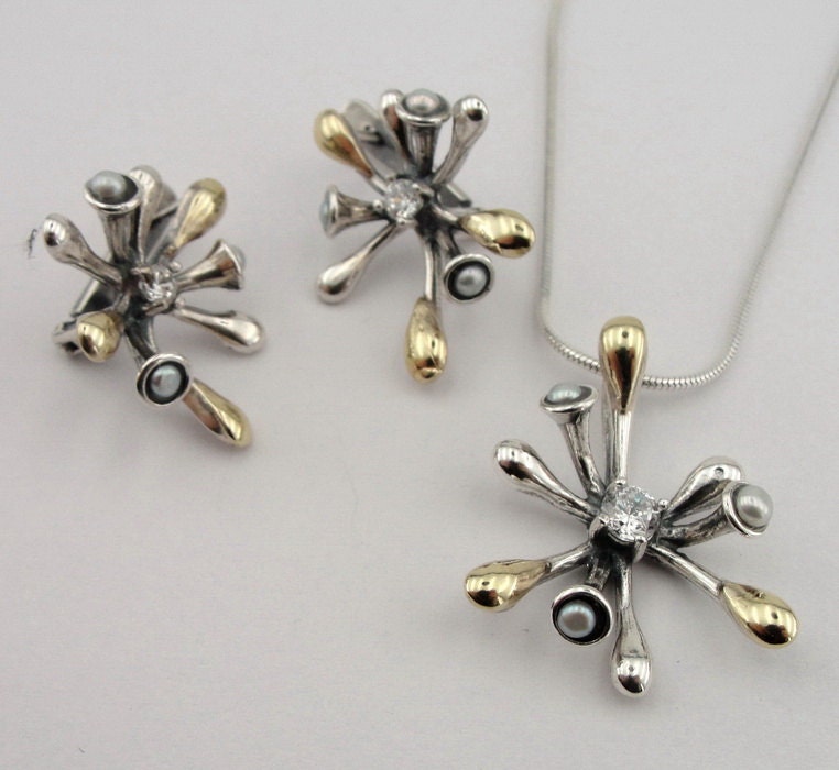 925 Silver Pearl Jewelry Set Pearl Pendant and Pearl | Etsy