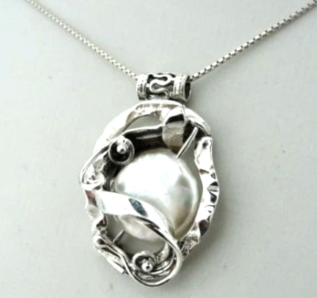 Handmade Israel Fine Sterling Silver Textured Pearl Pandants Israeli ...