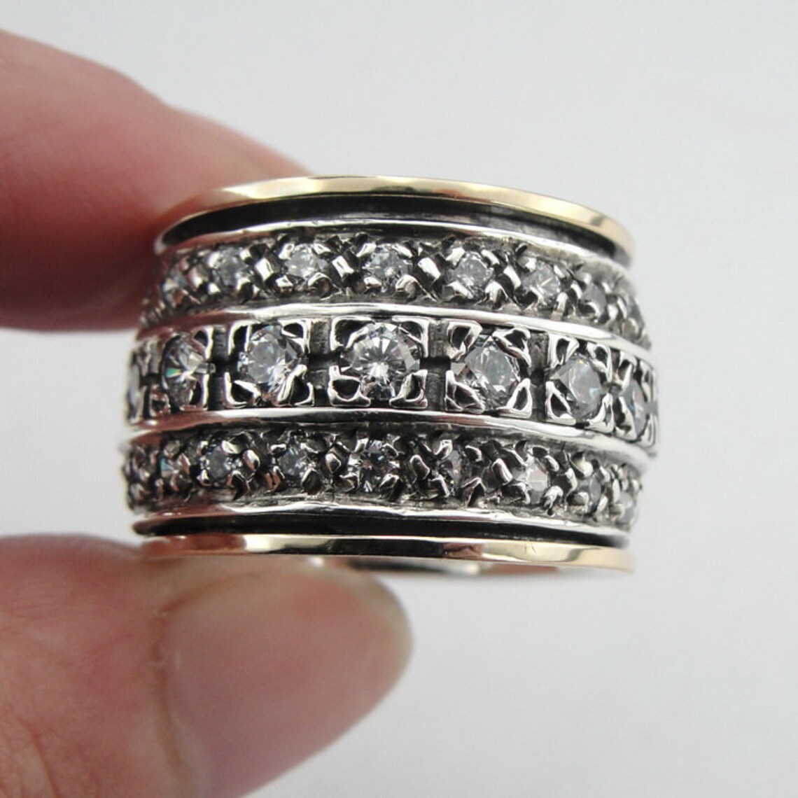 Swivel Gold Silver Ring 9k Gold Sterling Silver CZ Meditation - Etsy