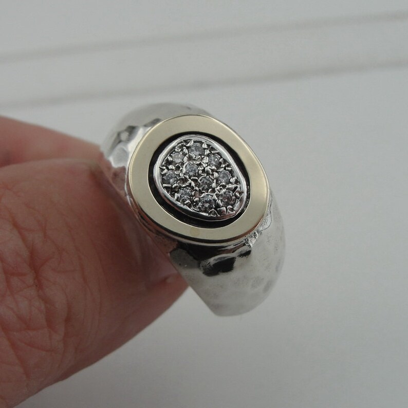 CZ Silver and Gold Ring 925 Sterling Silver and 9k Rose Gold - Etsy