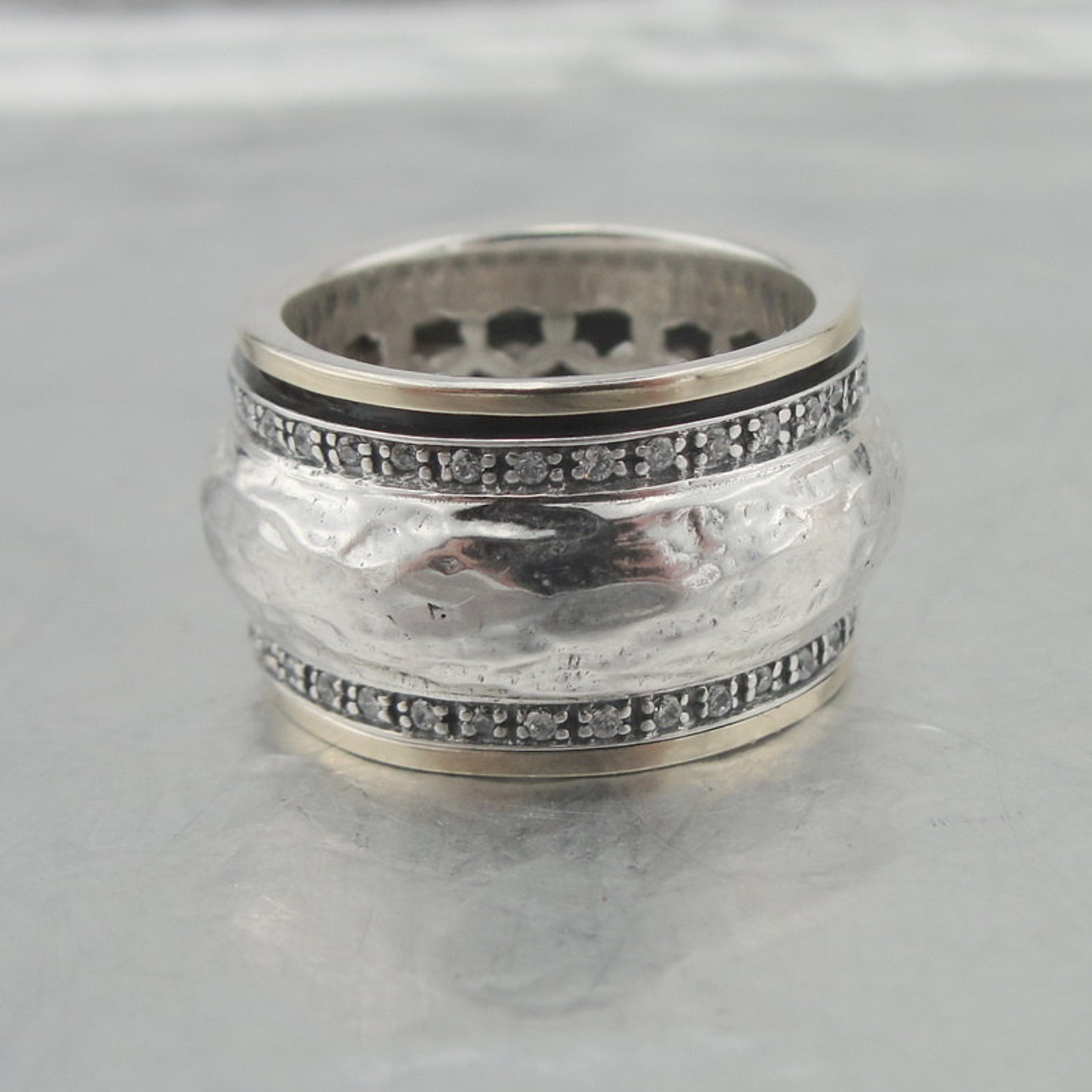 Swivel Gold Silver Ring 9k Gold Sterling Silver CZ Meditation | Etsy