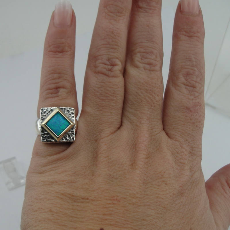Square Opal ring 925 Sterling Silver and 9k yellow gold ring | Etsy