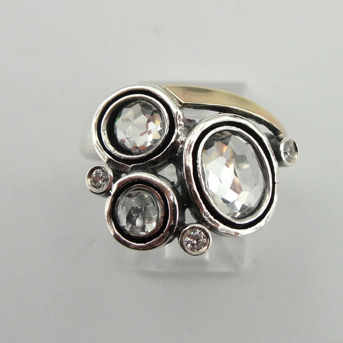 Crystal Ring 925 Sterling Silver and 9K Yellow Gold Ring | Etsy