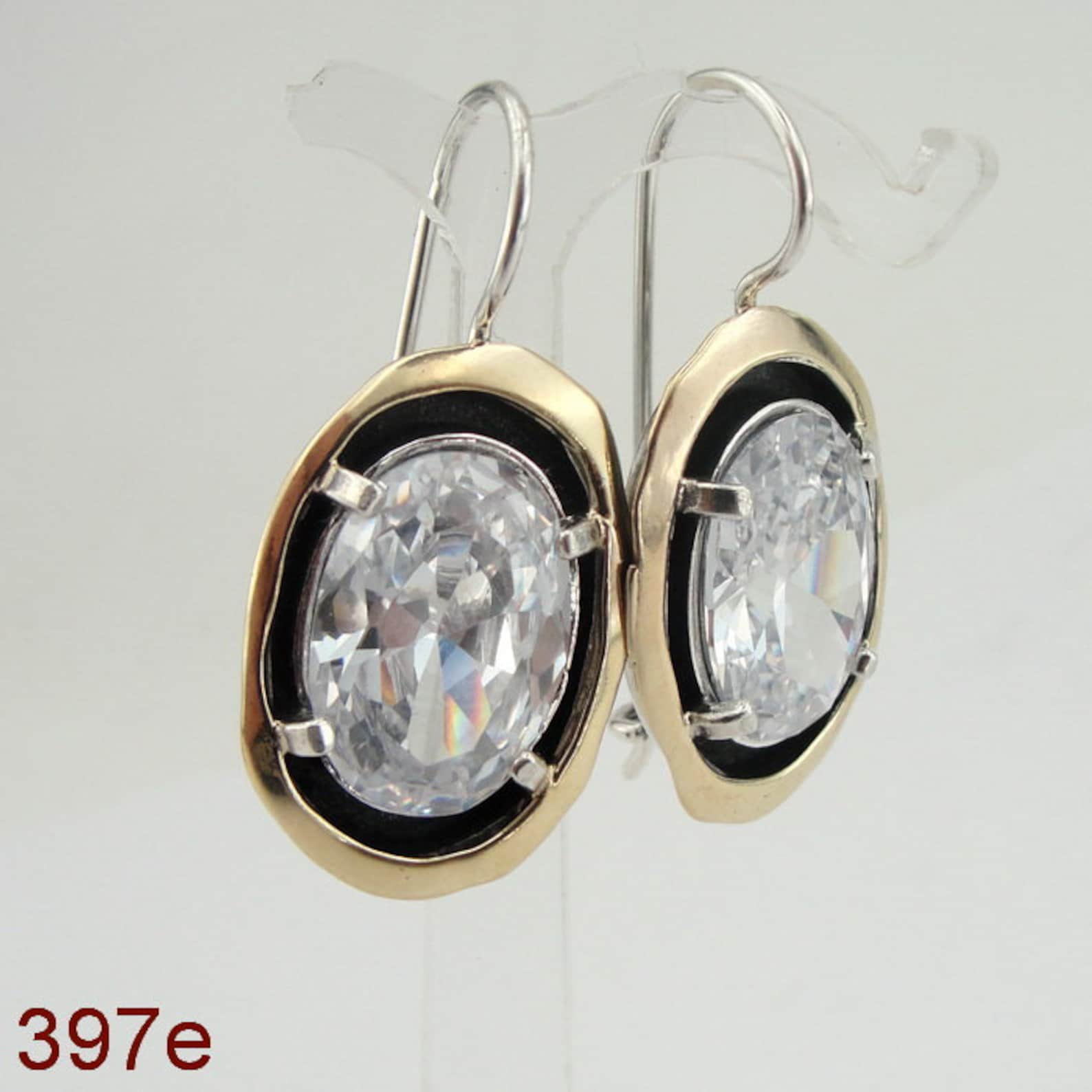 Two Tone Silver and Gold Earrings Elegant 925 Silver CZ - Etsy