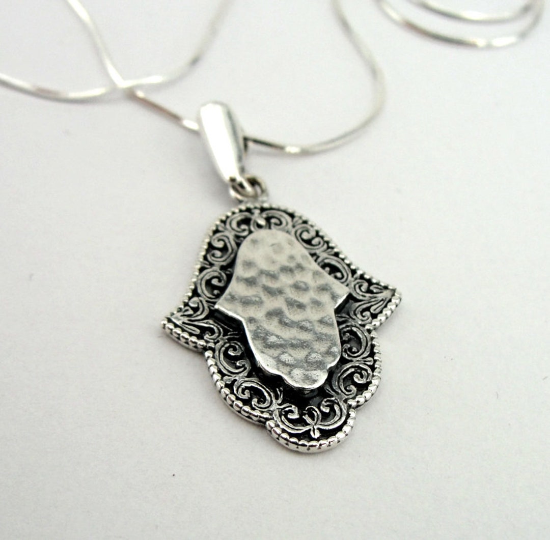 925 Sterling Silver Hamsa Pendant With 925 Silver Chain, Handcrafted ...
