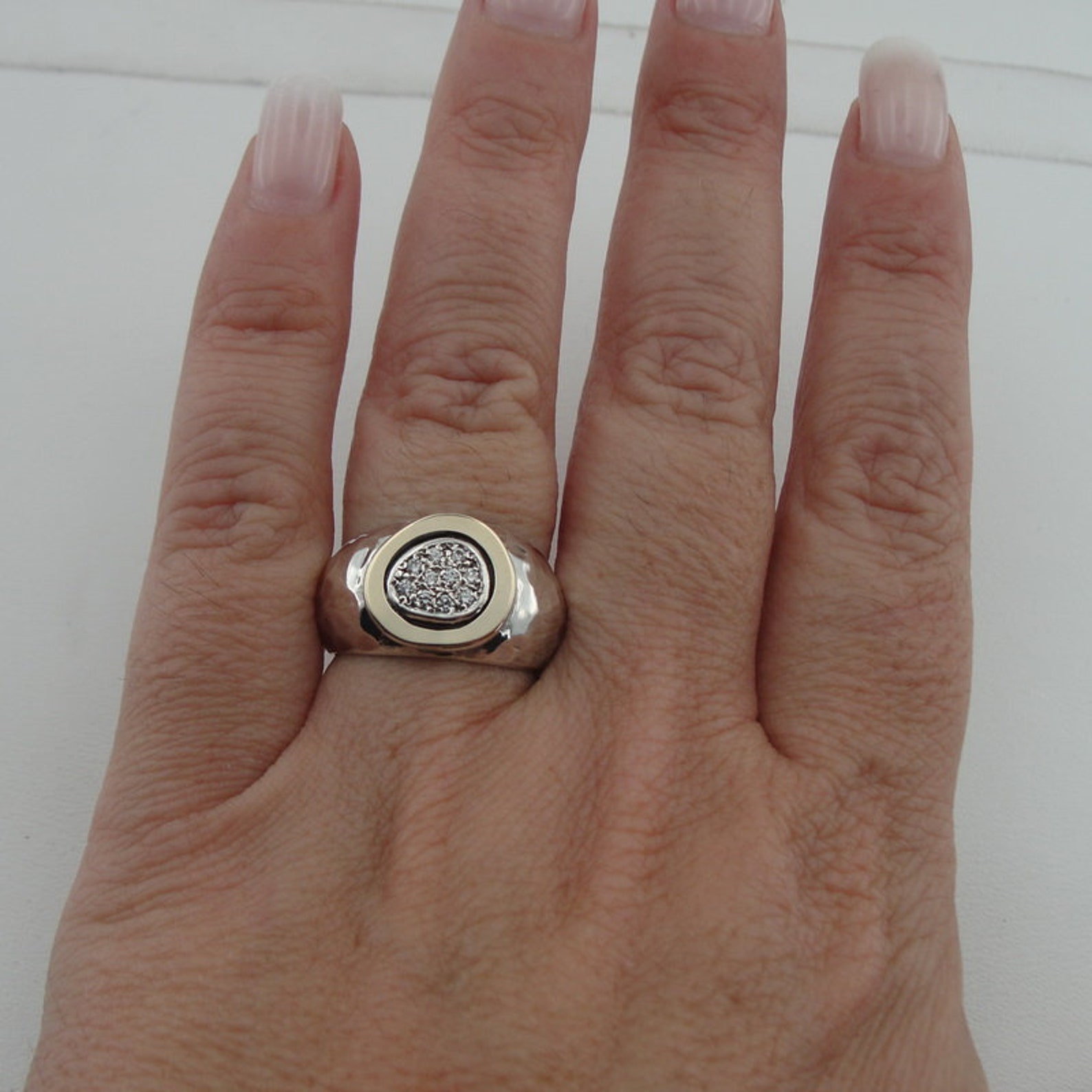 CZ Silver and Gold Ring 925 Sterling Silver and 9k Rose Gold - Etsy