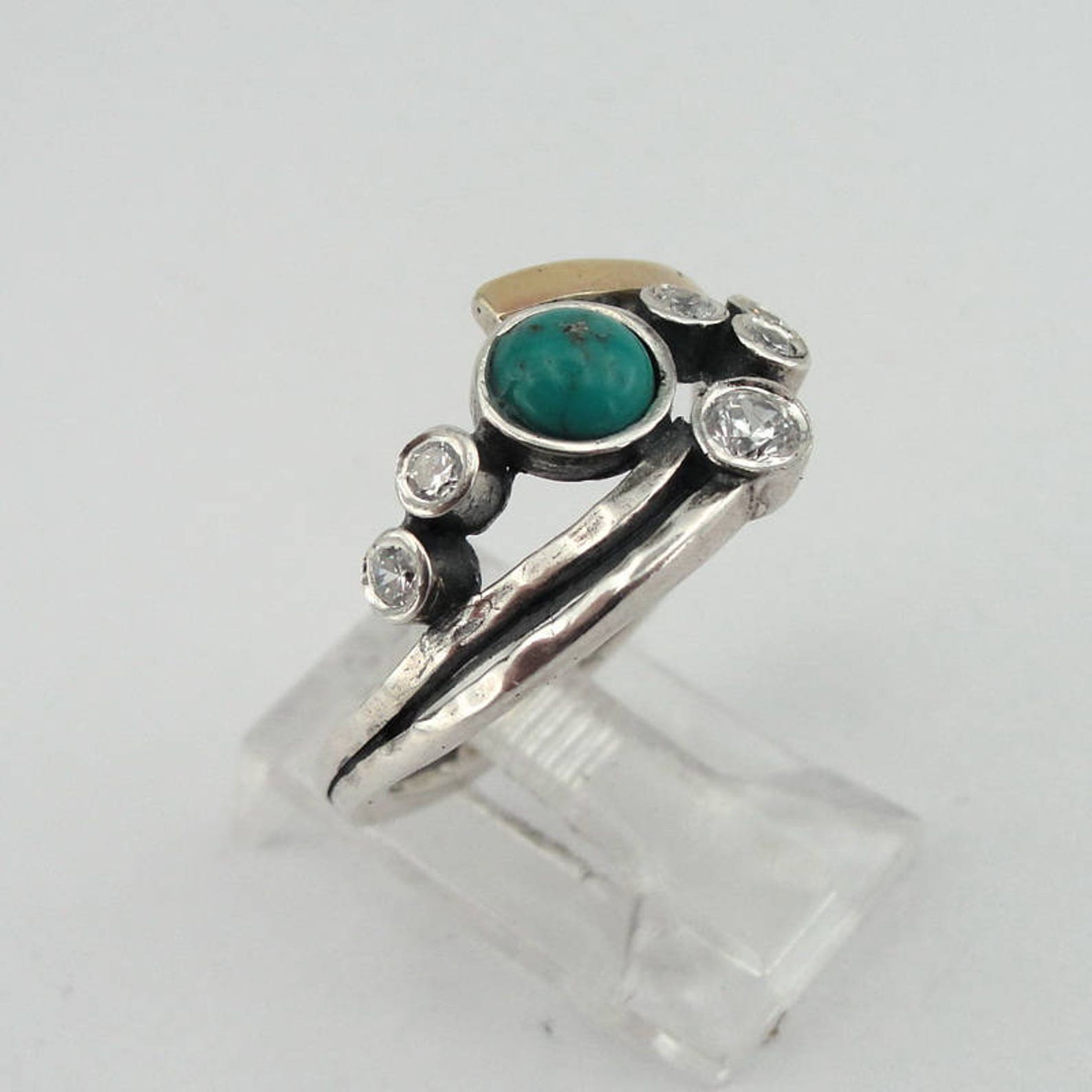 925 Turquoise Ring Handcrafted 9k Yellow Gold & 925 Sterling - Etsy