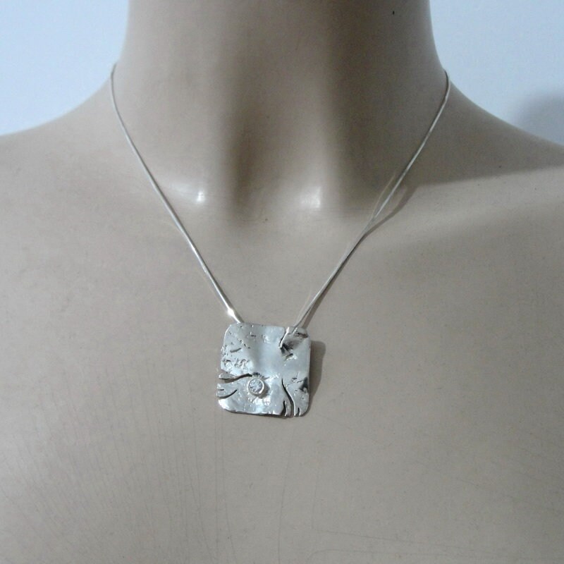 925 Sterling Silver Square CZ Pendant With 925 Silver Chain - Etsy UK