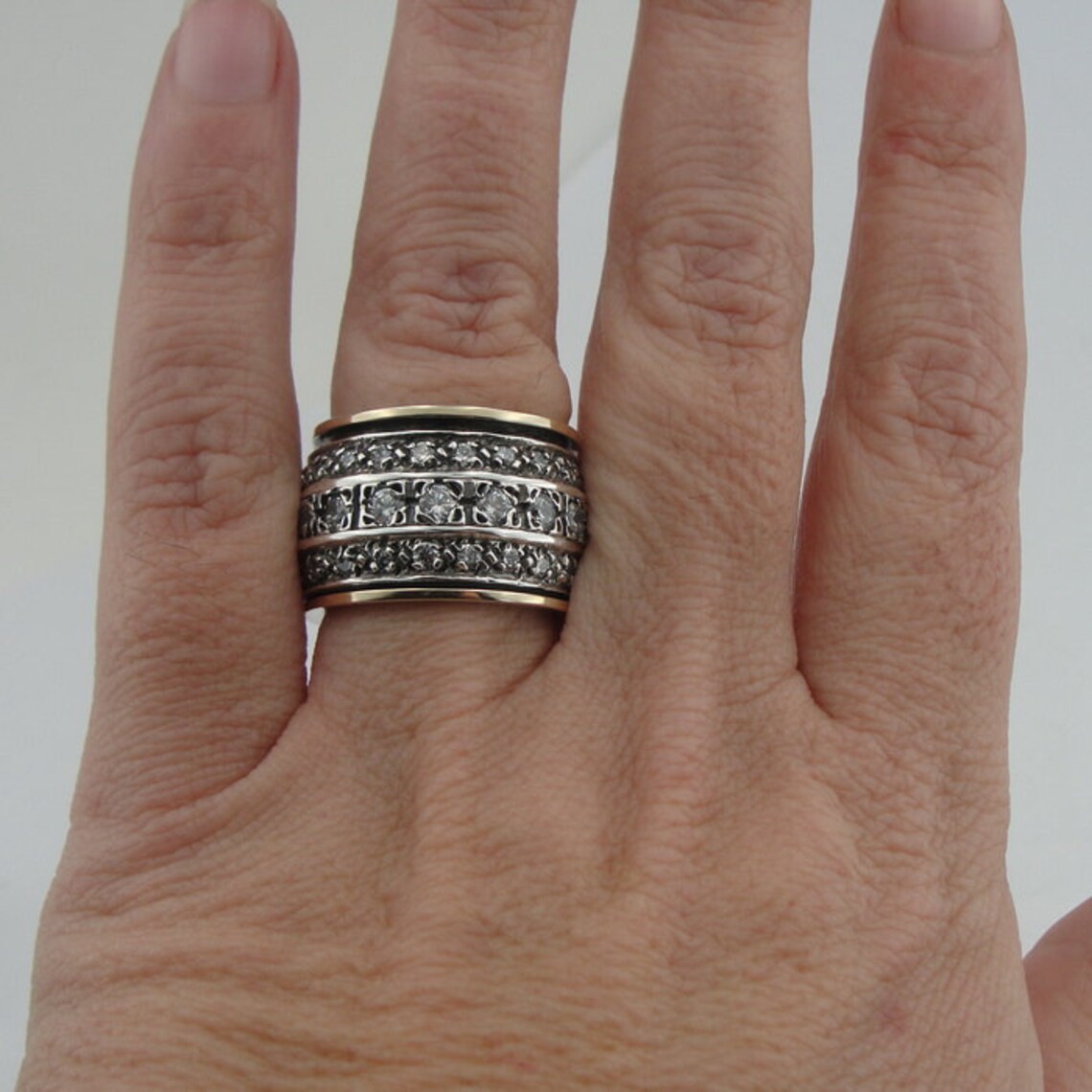 Swivel Gold Silver Ring 9k Gold Sterling Silver CZ Meditation - Etsy