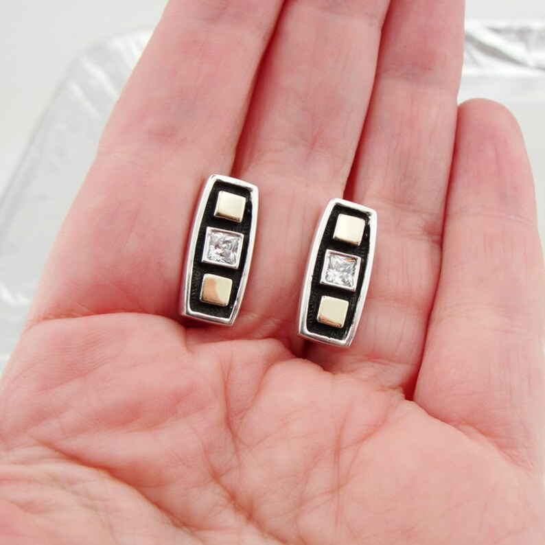 925 CZ Earrings Handcrafted 9k Yellow Gold & 925 Sterling - Etsy