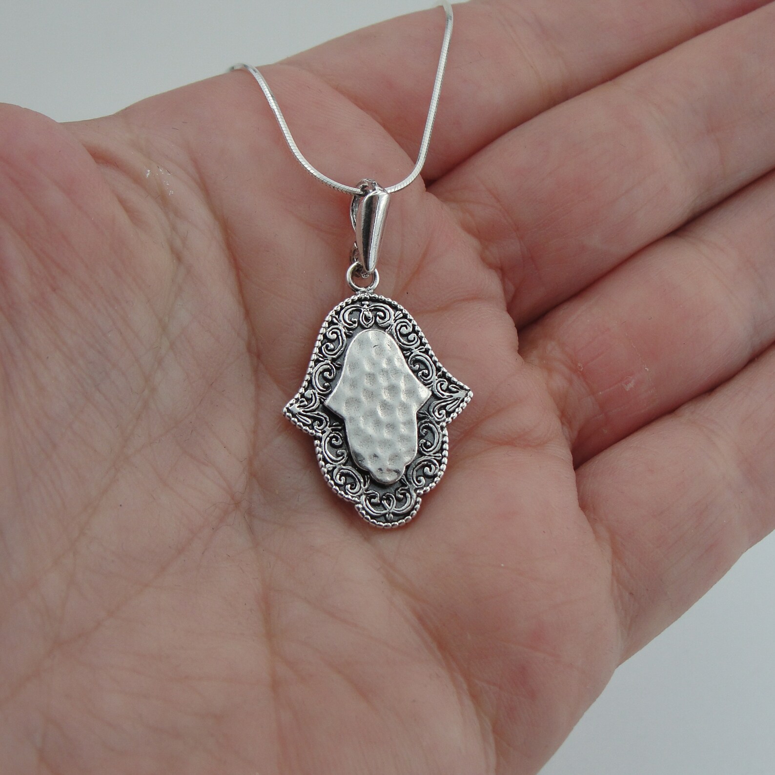 925 Sterling Silver Hamsa Pendant With 925 Silver Chain - Etsy