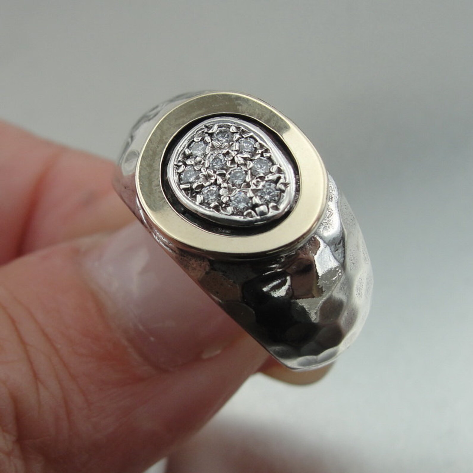 CZ Silver and Gold Ring 925 Sterling Silver and 9k Rose Gold - Etsy