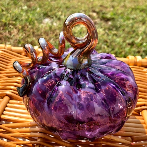 Iridescent Purple Hand Blown Glass Pumpkin With Iridescent | Etsy
