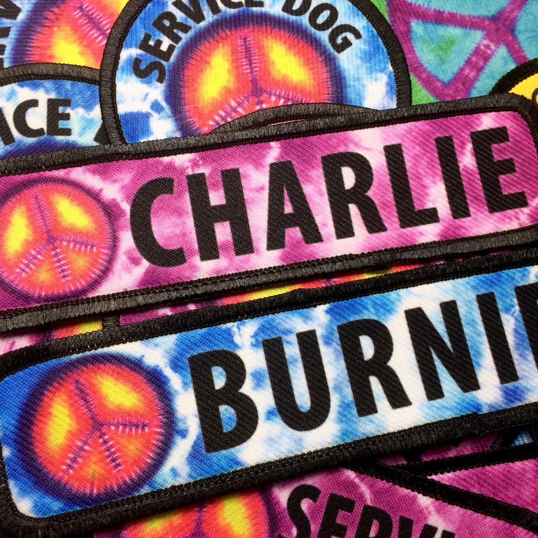 Custom Dog Name Patch | Tie Dye Peace Sign Patch | Dog Vest Harness ...