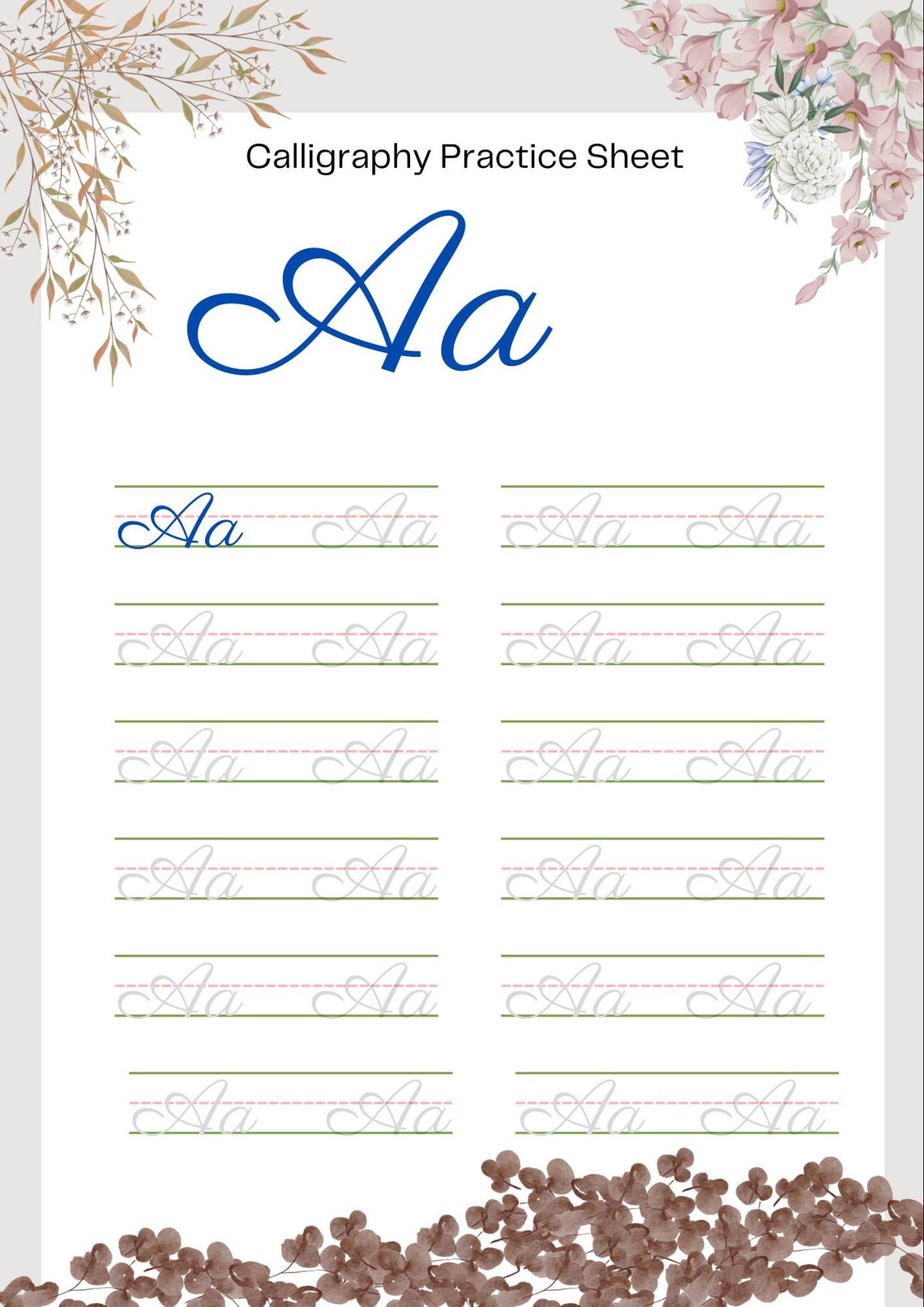 Modern Calligraphy Alphabet Practice Sheet PDF – Beginner Brush ...