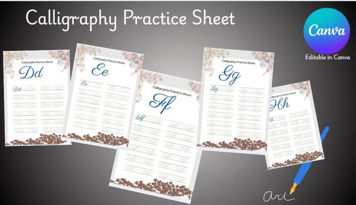 Modern Calligraphy Alphabet Practice Sheet PDF – Beginner Brush ...