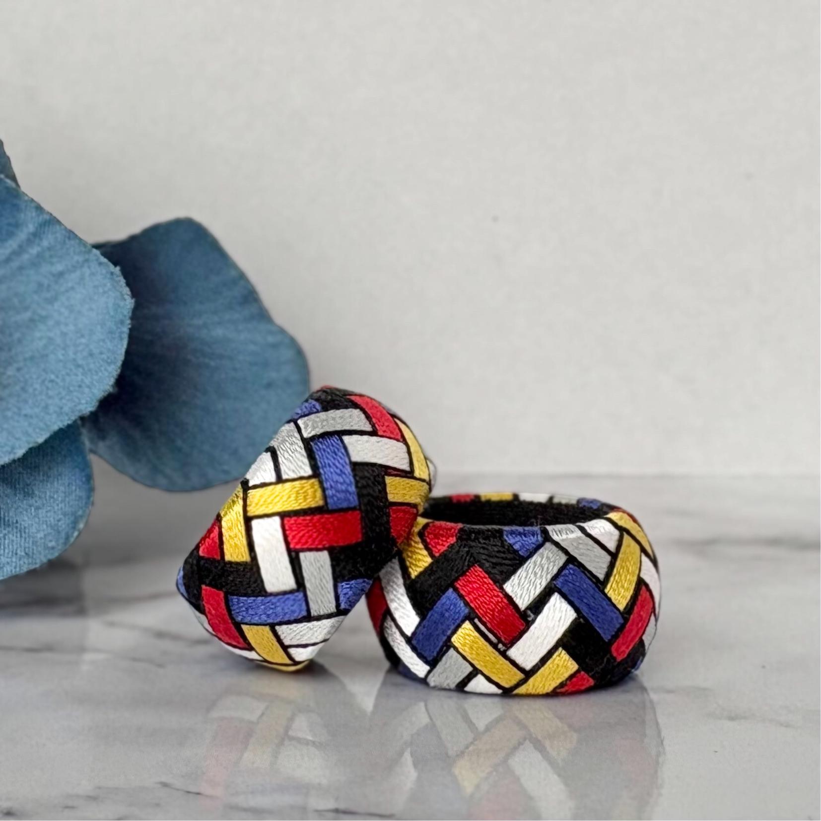 Kaga Yubinuki – Mondrian Color Block Thimble Necklace, Japanese Silk ...