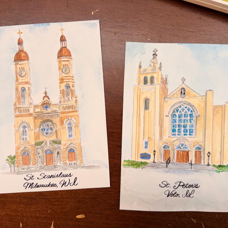 Watercolor Church Painting - Etsy