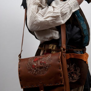 Large Leather Shoulder Bag Larp Costume Accessory Alchemist Embroidery ...