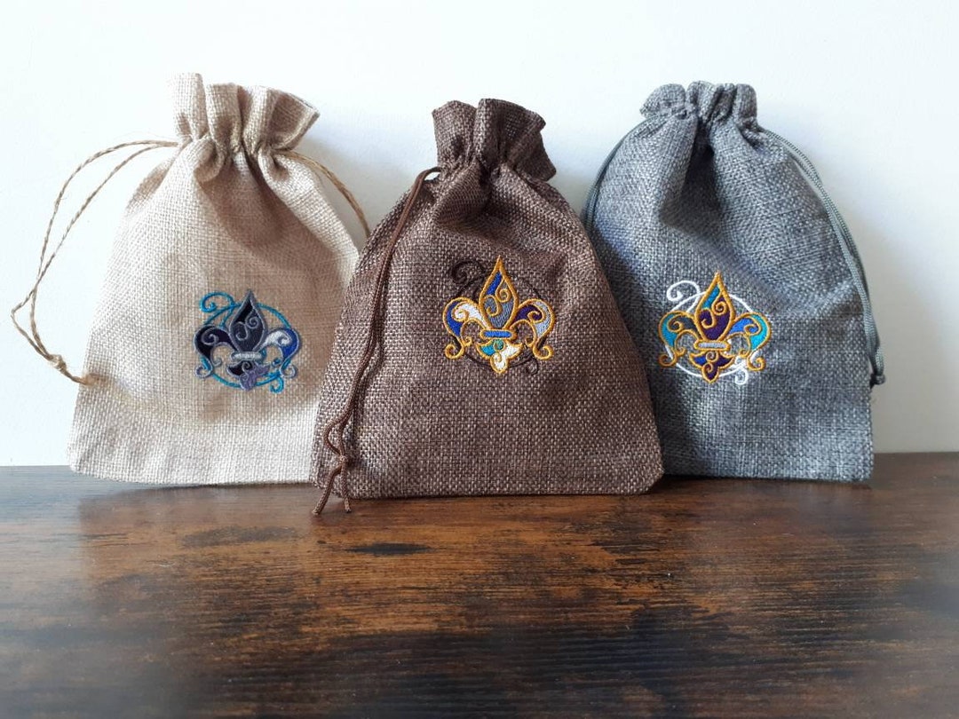 Fabric Larp Pouch Fleur De Lis Embroidery Small Dice Bag Dnd Accessory ...