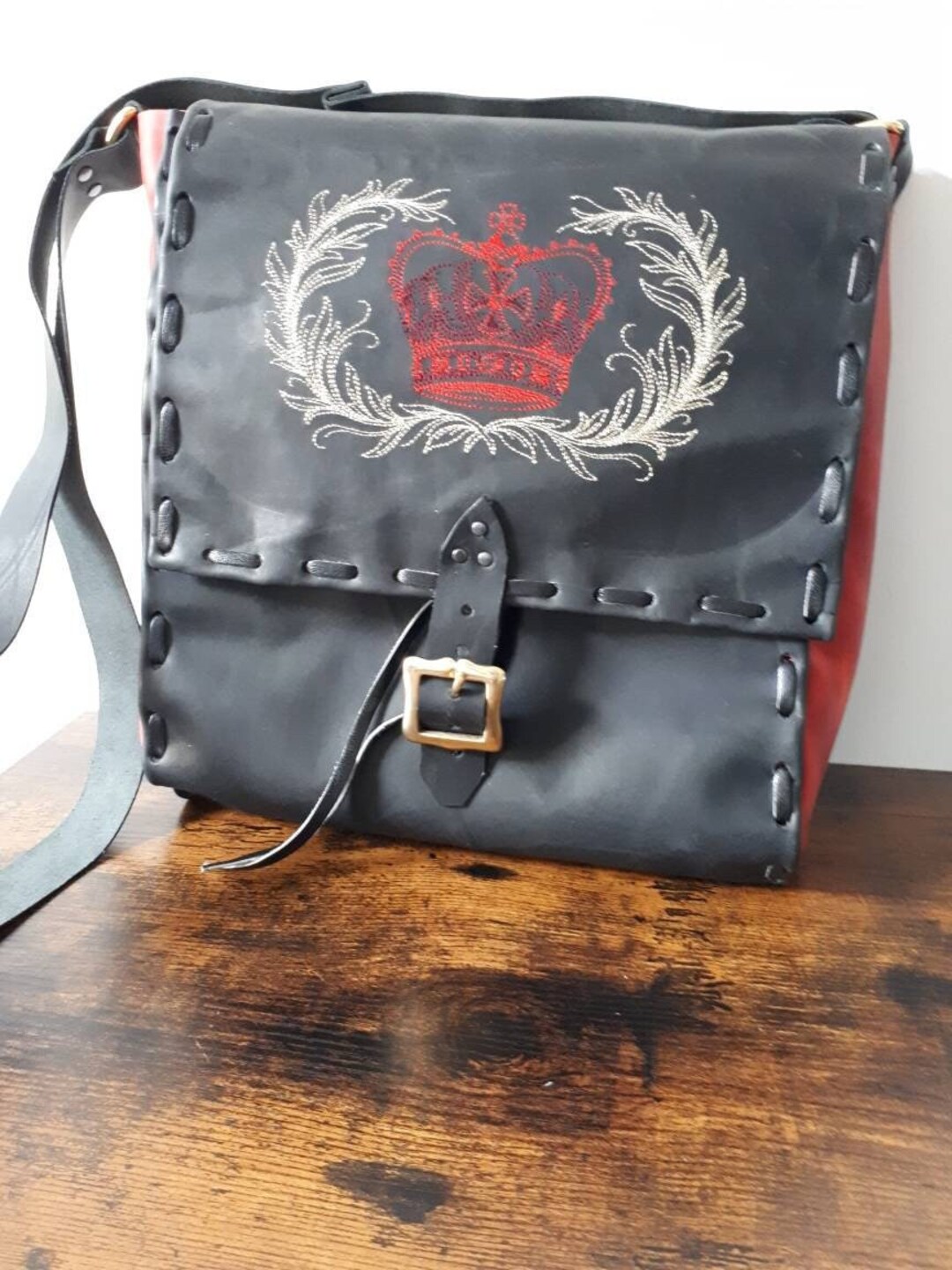 Large Leather Shoulder Bag Larp Costume Accessory Crown and Laurels ...