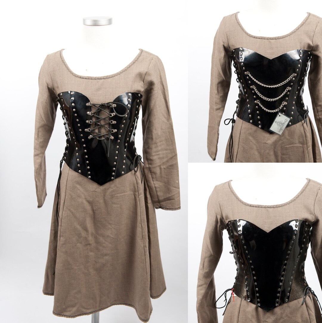 Black Lacquered Leather Corset or Larp Armor for Women Gothic Ladies ...