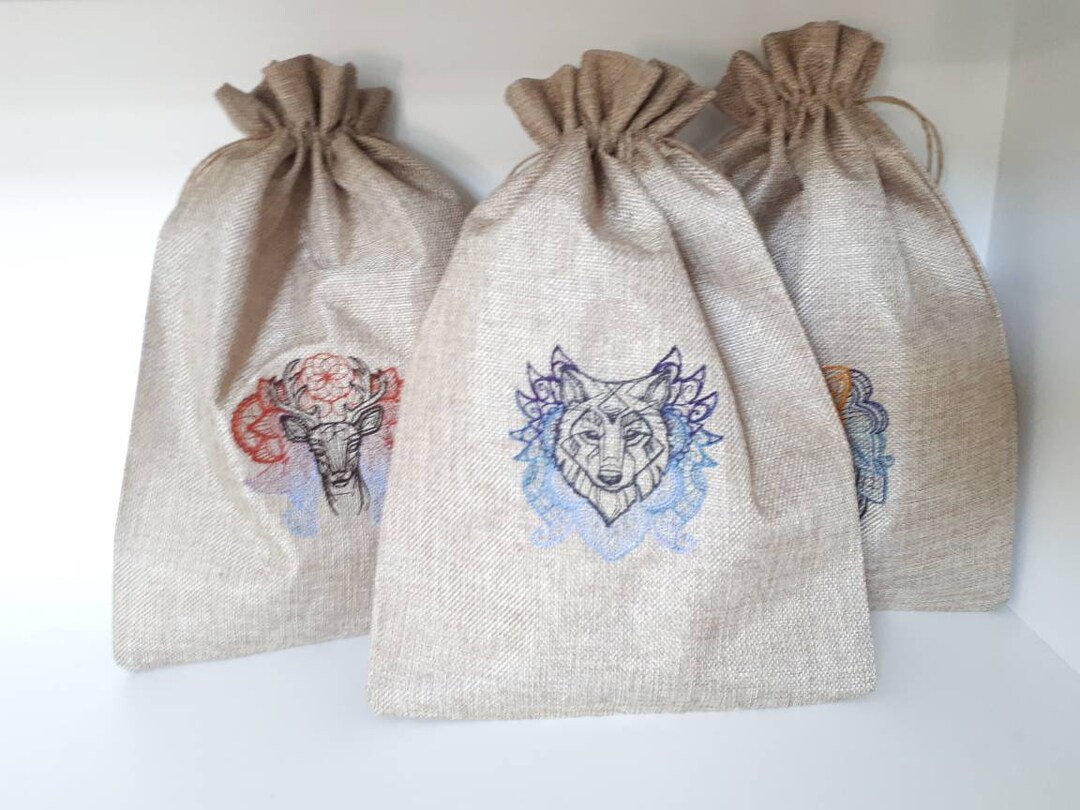 Large Fabric Drawstring Pouch Animal Embroidery Ren Fair Larp Bag Rpg ...