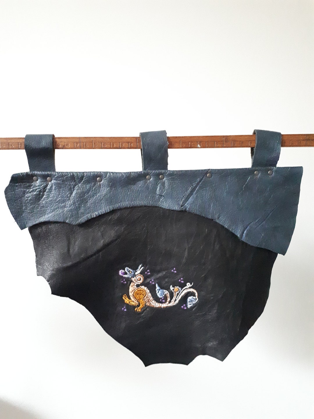 Medieval Clothing Leather Mini Banner With Mythic Dragon Embroidery ...
