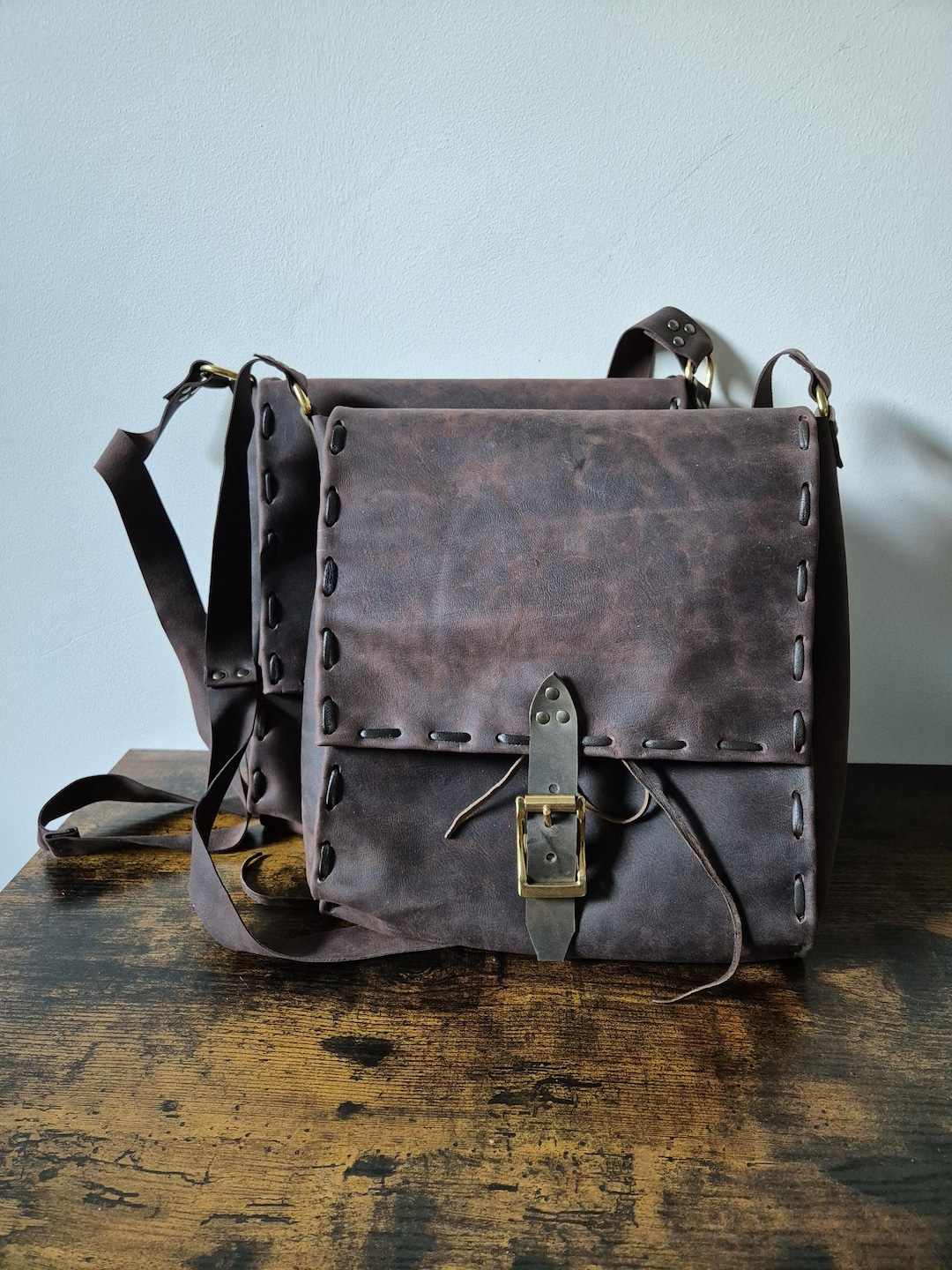 Large Leather Shoulder Bag Larp Fantasy Medieval Costume Adventurer ...