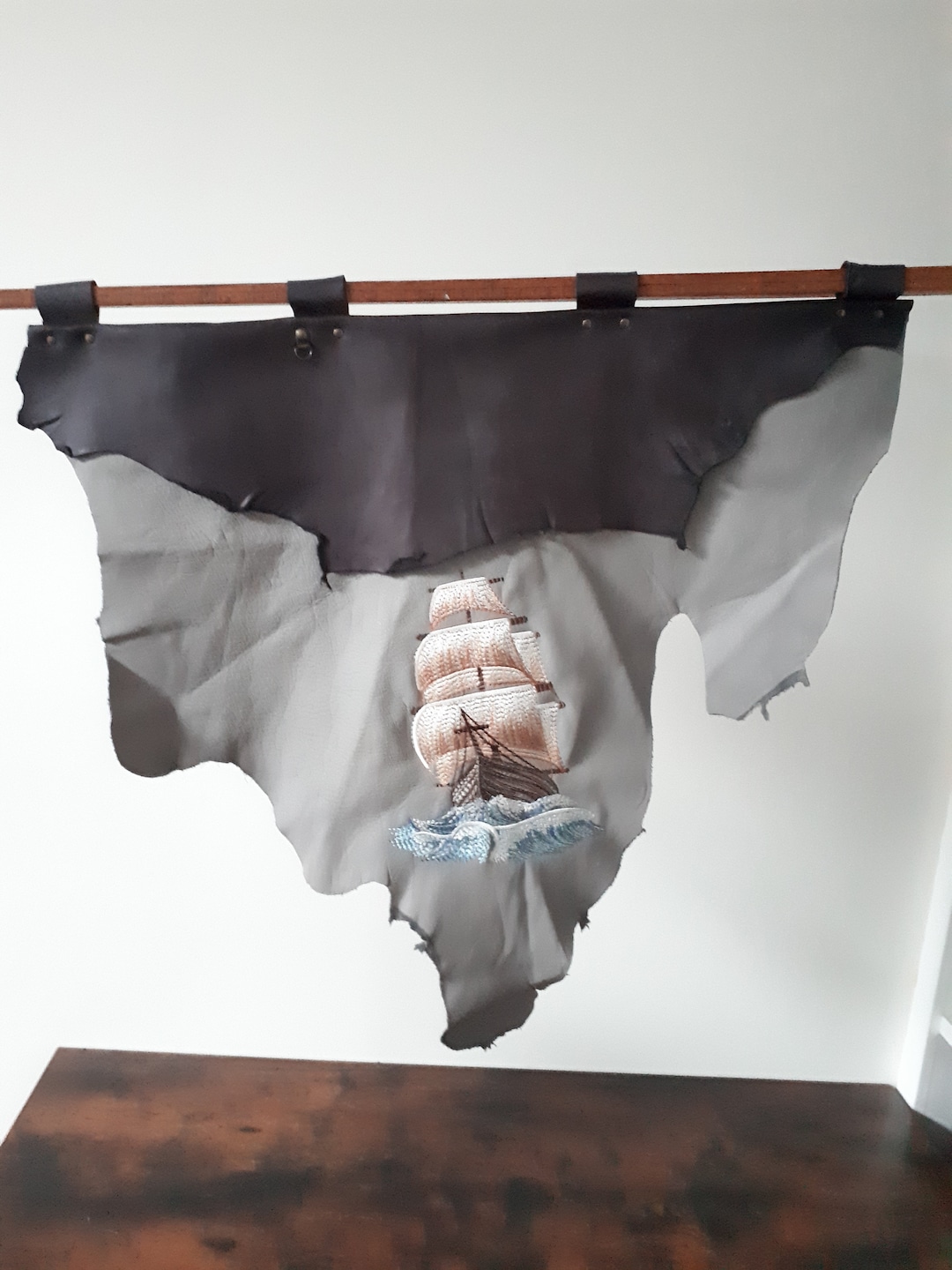 Leather Battleskirt With Ship Embroidery for a Sea Pirate Cosplay ...