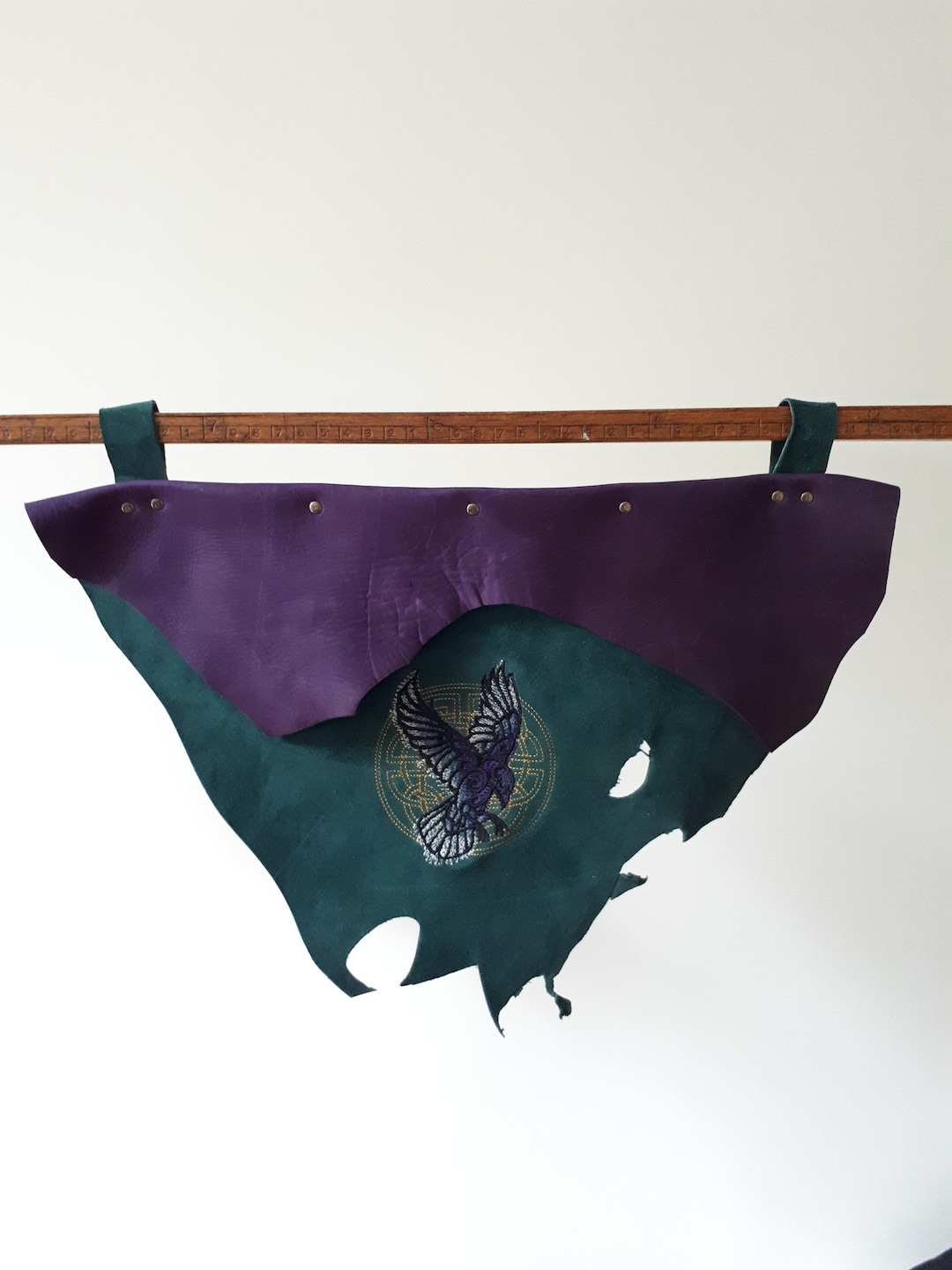 Leather Mini Banner for Larp Costume Armor Celtic Raven Embroidery ...