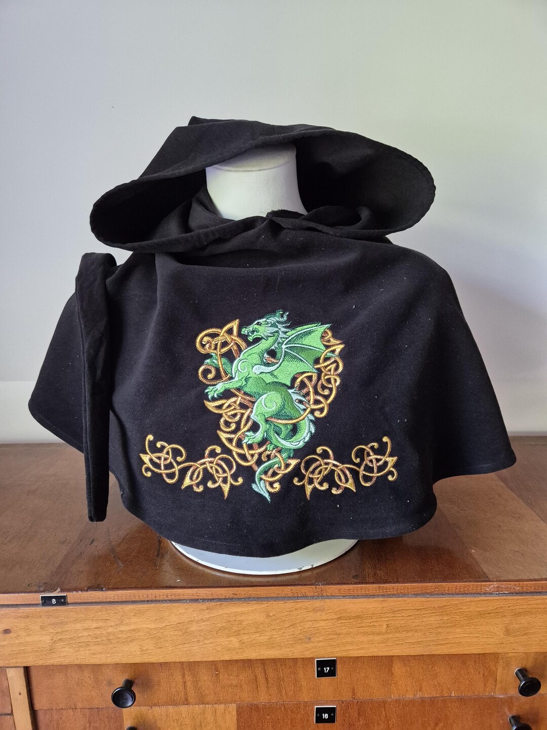 Medieval Hood Dragon Embroidery Larp Costume Mantle Cosplay Accessory ...