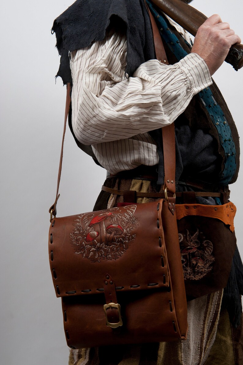 Large Leather Shoulder Bag Larp Costume Accessory Alchemist Embroidery ...