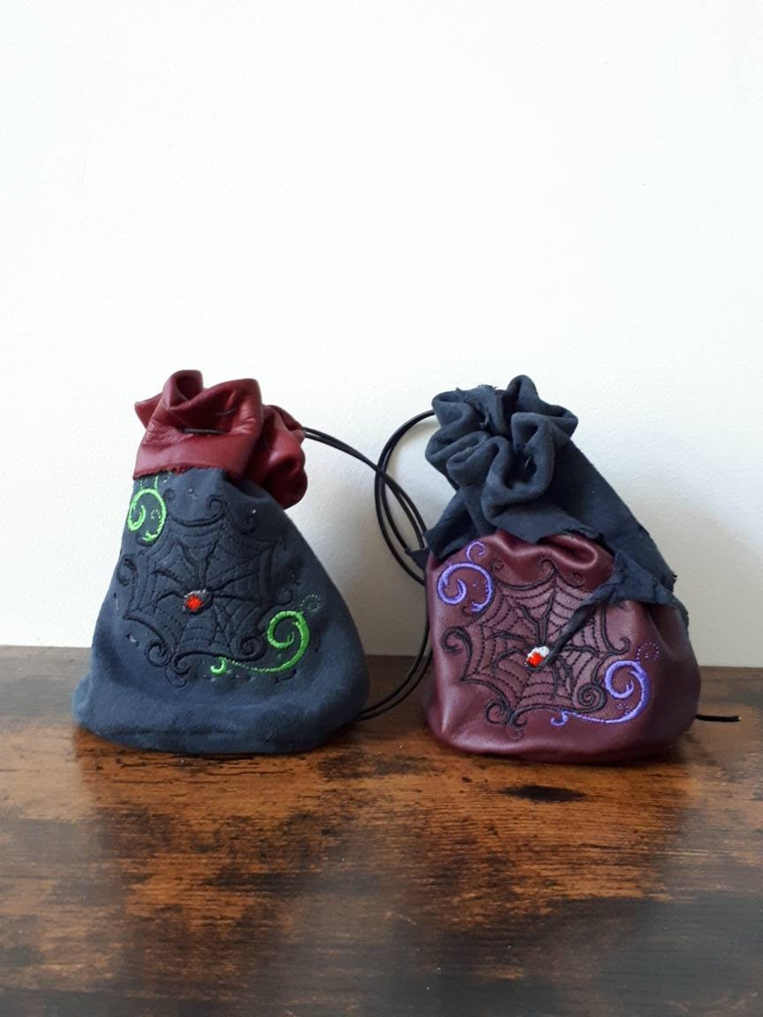 Large Leather Dice Bag Spider Embroidery Larp Pouch Halloween Horror ...