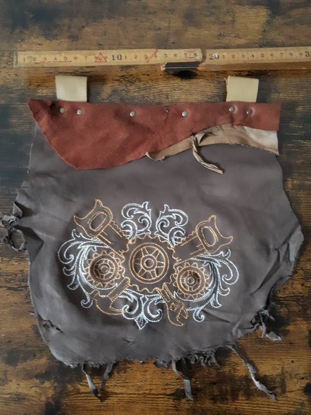 Brown Leather Mini Banner With Steampunk Tools Embroidery Fantasy Larp ...