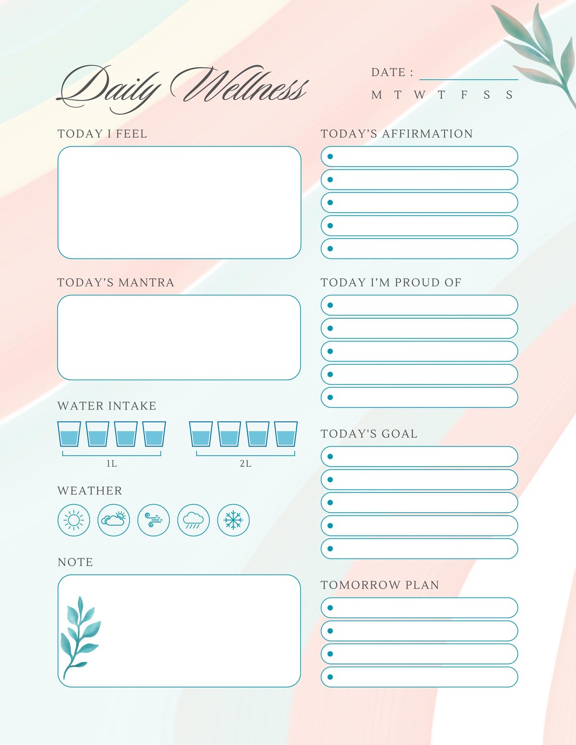 Daily Wellness Journal, Printable Daily Planner, Self-care Journal ...