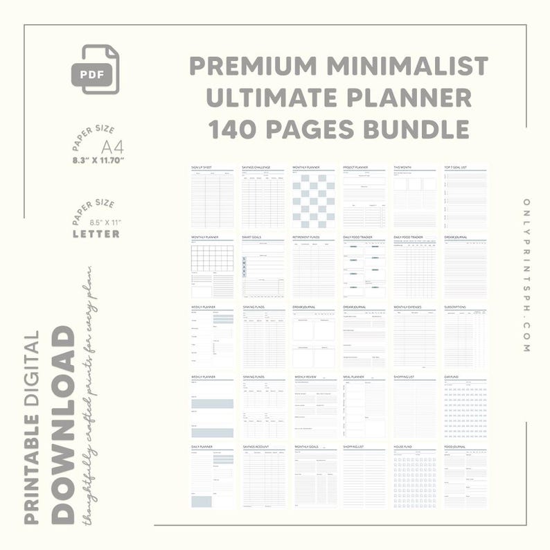 2000 Printable Planner Pages, Ultimate Minimalist Digital Set ...