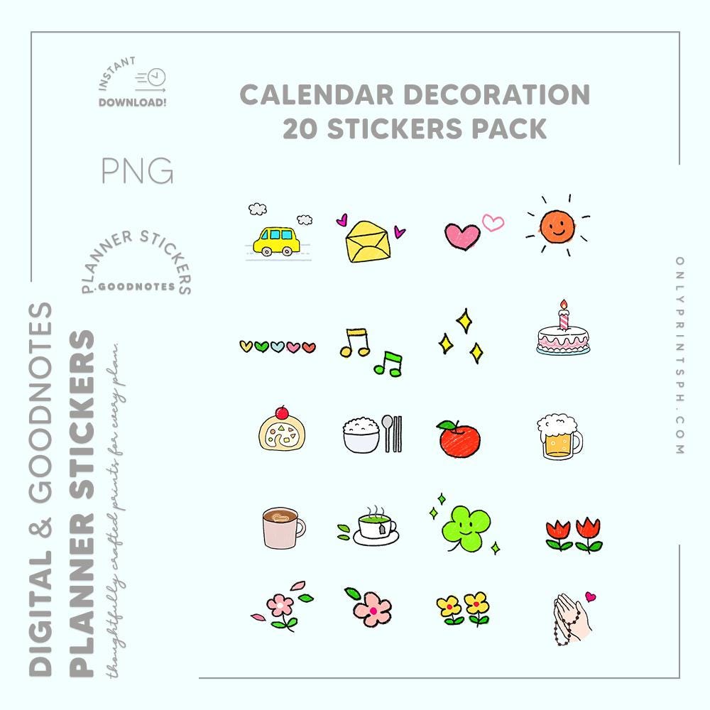 Calendar Decoration 20 Digital Planner Pre-cropped Stickers and ...