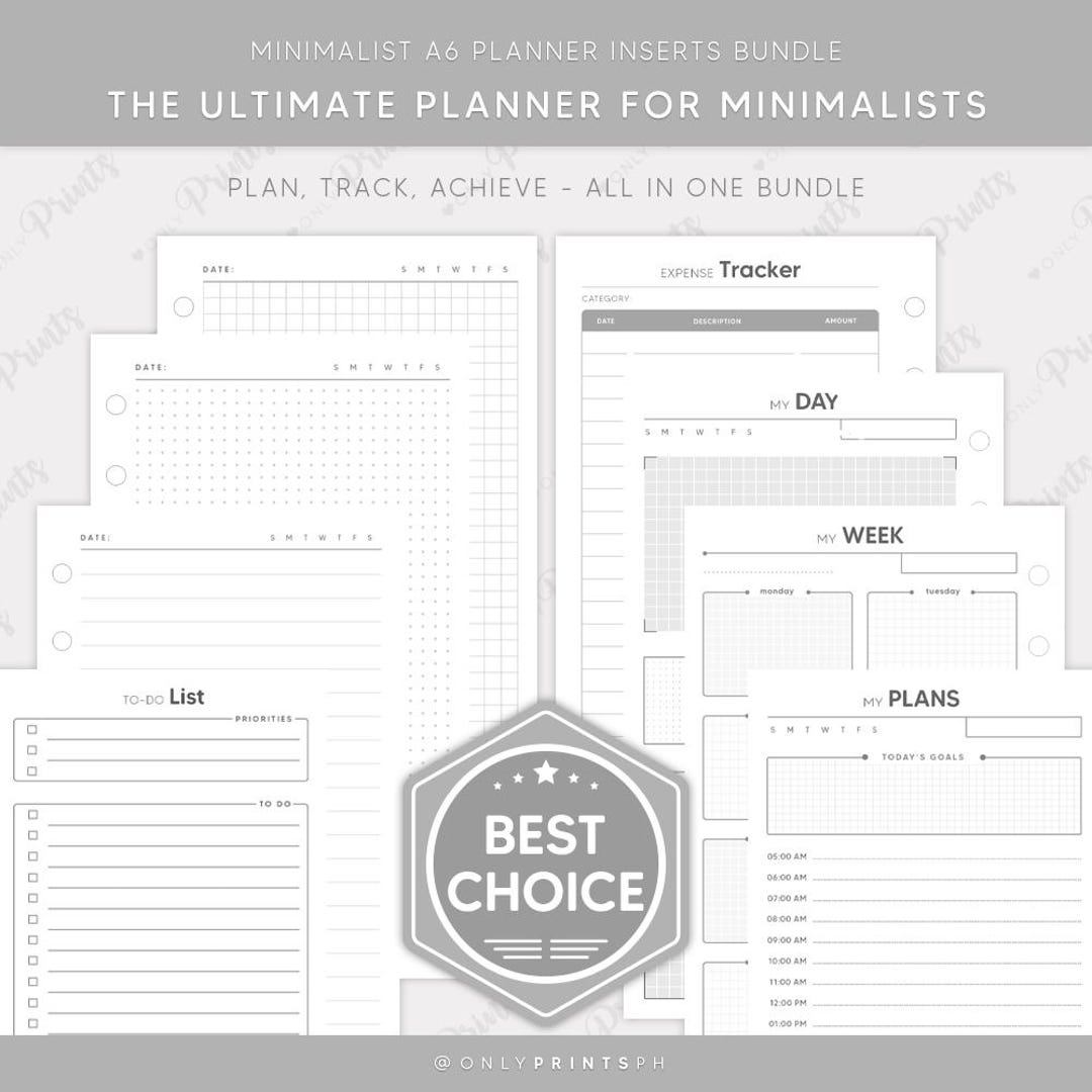 Personal A6 Minimalist Planner Inserts Bundle 270 Inserts, 9 Sets for 6 ...