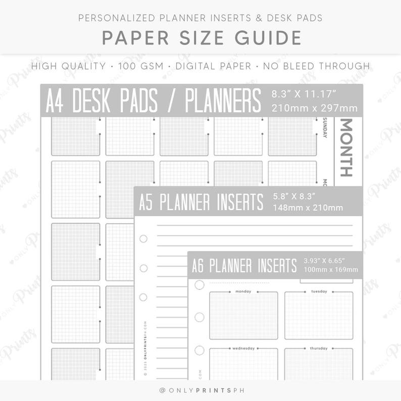 PRINTED Personal A6 My Day Planner Inserts, 30 Sheets, 3.93" X 6.65 ...
