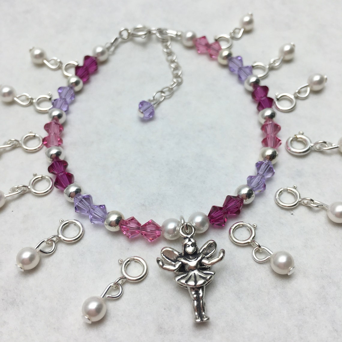 Tooth Fairy Bracelet Ensemble. Pearls and Tri-color Pink With Violet - Etsy