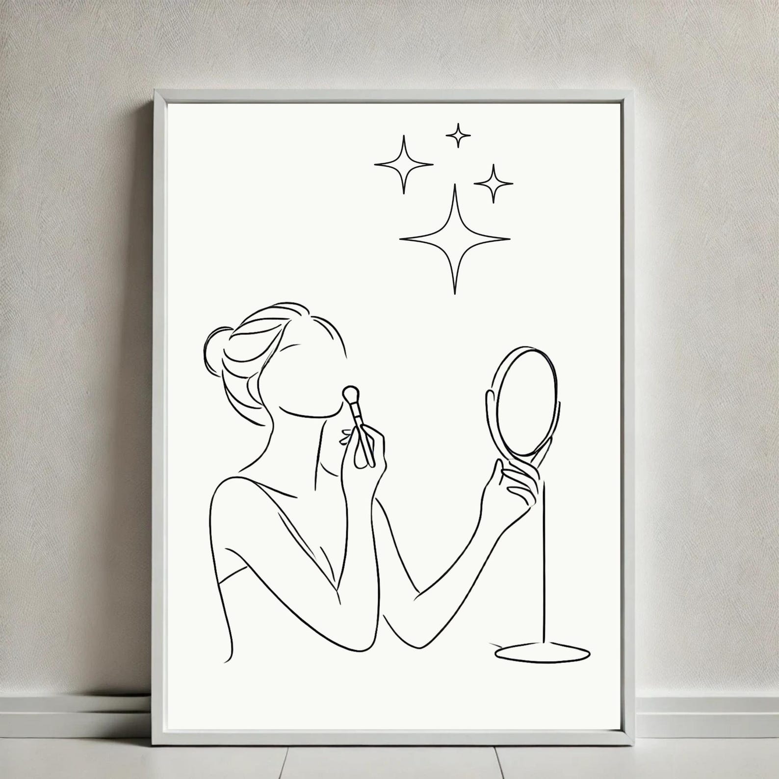 Minimalist Makeup Line Art - Elegant Digital Wall Art - Feminine Line ...