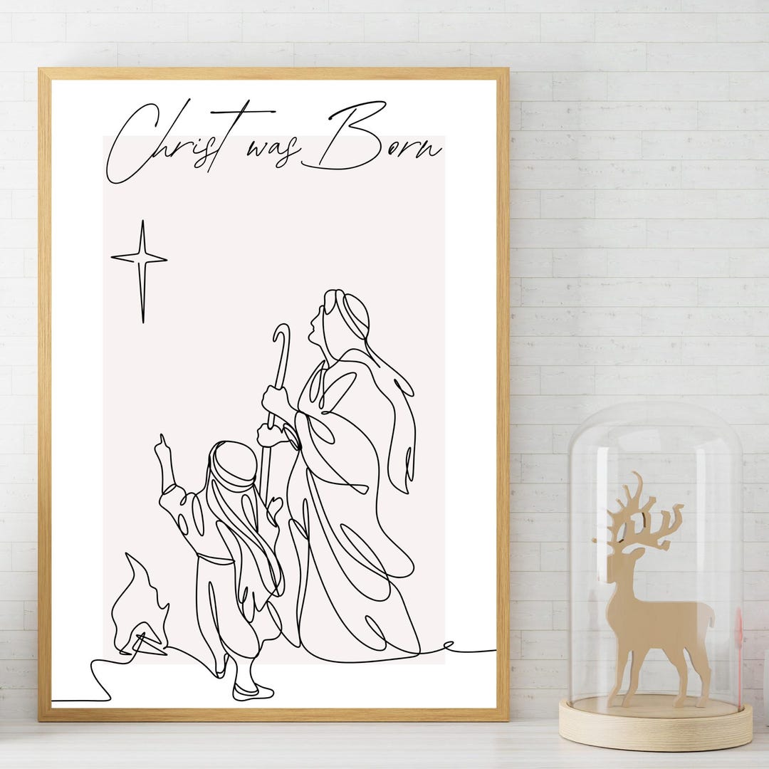 Christ Was Born Wall Art, Religious Line Art Print, Father and Son ...